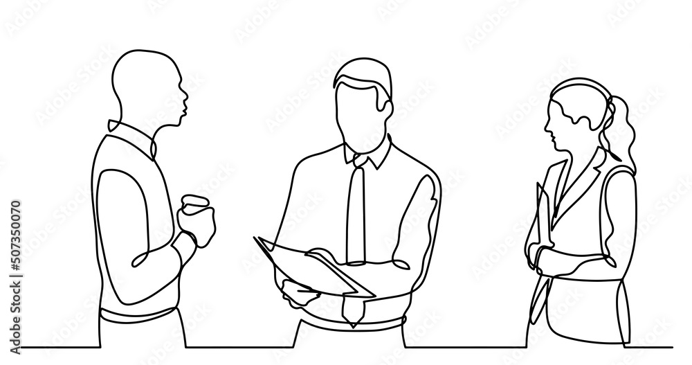 continuous line drawing of business people talking Stock Vector | Adobe ...