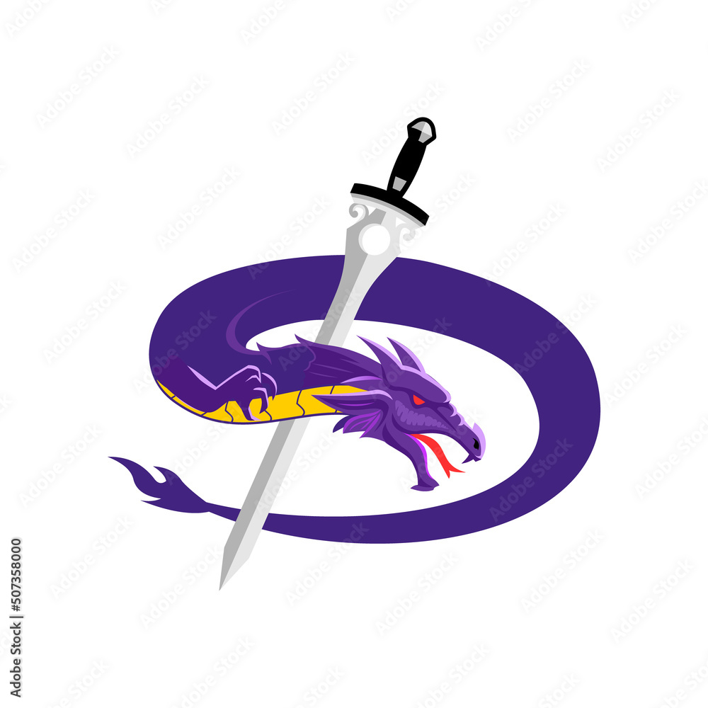 dragon and sword letter D logo vector Stock Vector | Adobe Stock