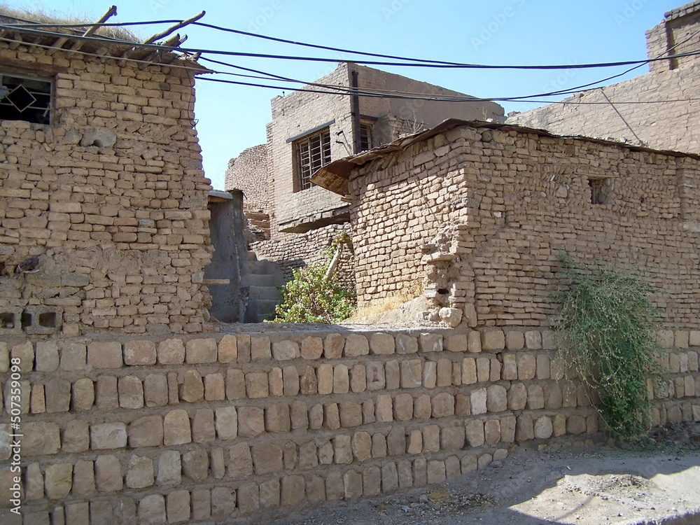 Old brick walls of a house in the Citadel in Erbil, Kurdistan, Iraq ...