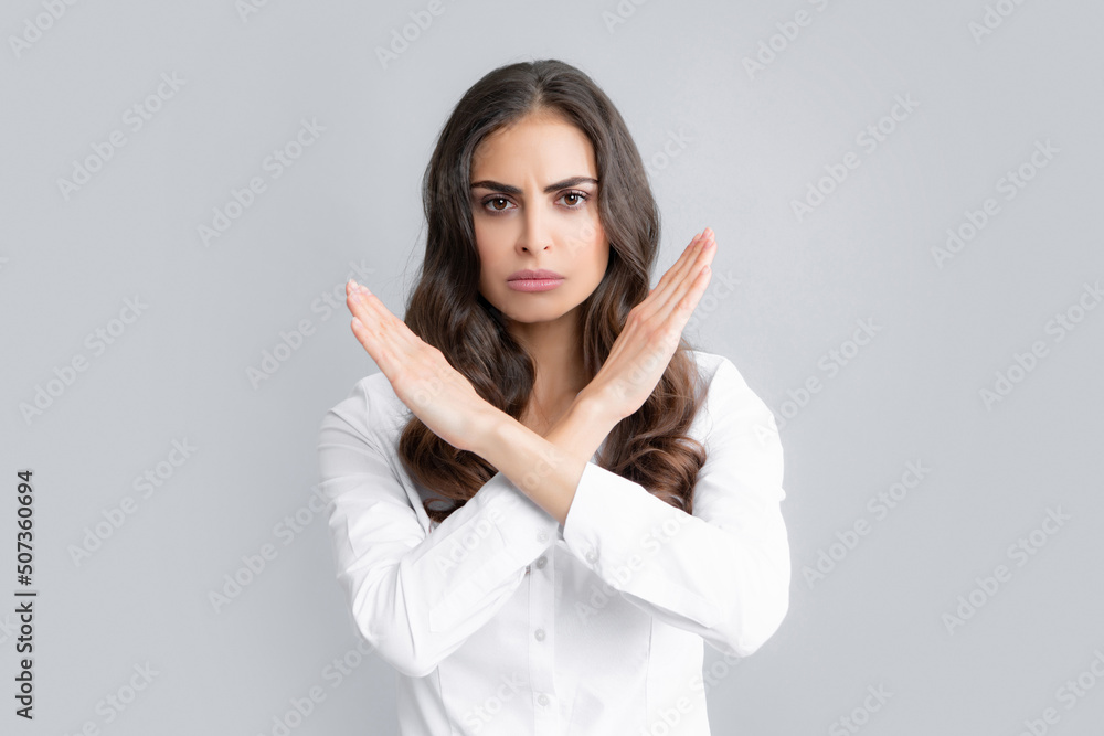 Negative woman crossed hands show no decline forbidden rule isolated ...