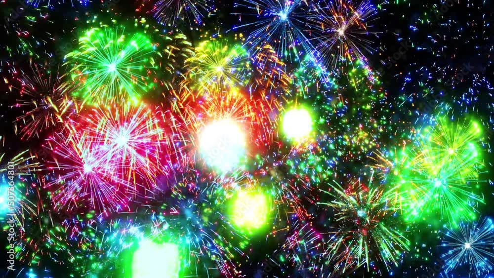colorfull fireworks background. 4K . real golden shining fireworks with ...