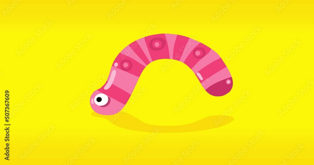 Isolated worm loop cartoon animation two sizes with outline. Pink with ...