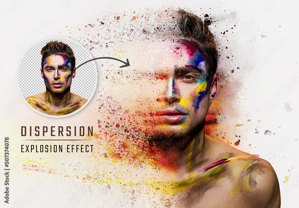 Dispersion Spatter Photo Effect with Particle Mockup Stock Template ...