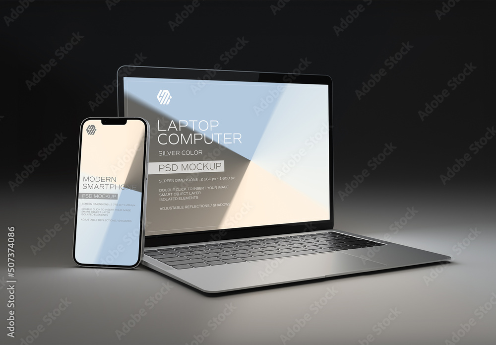 Mobile Phone and Laptop Mockup Isolated on Black Background Stock ...