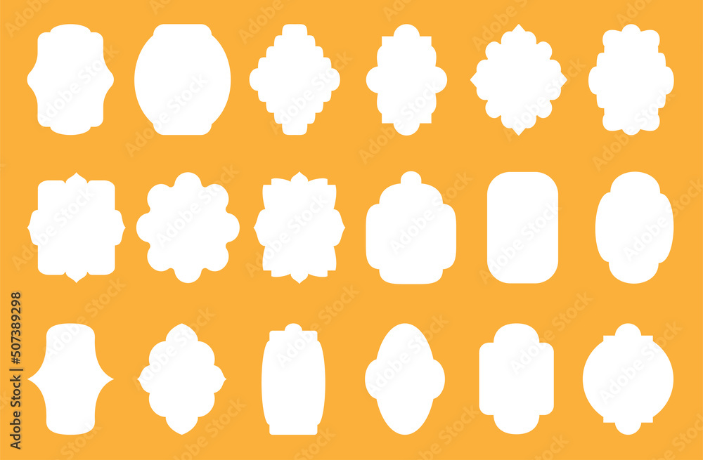 Label set, flat style. Contour frame for text, sale info, certificate ...