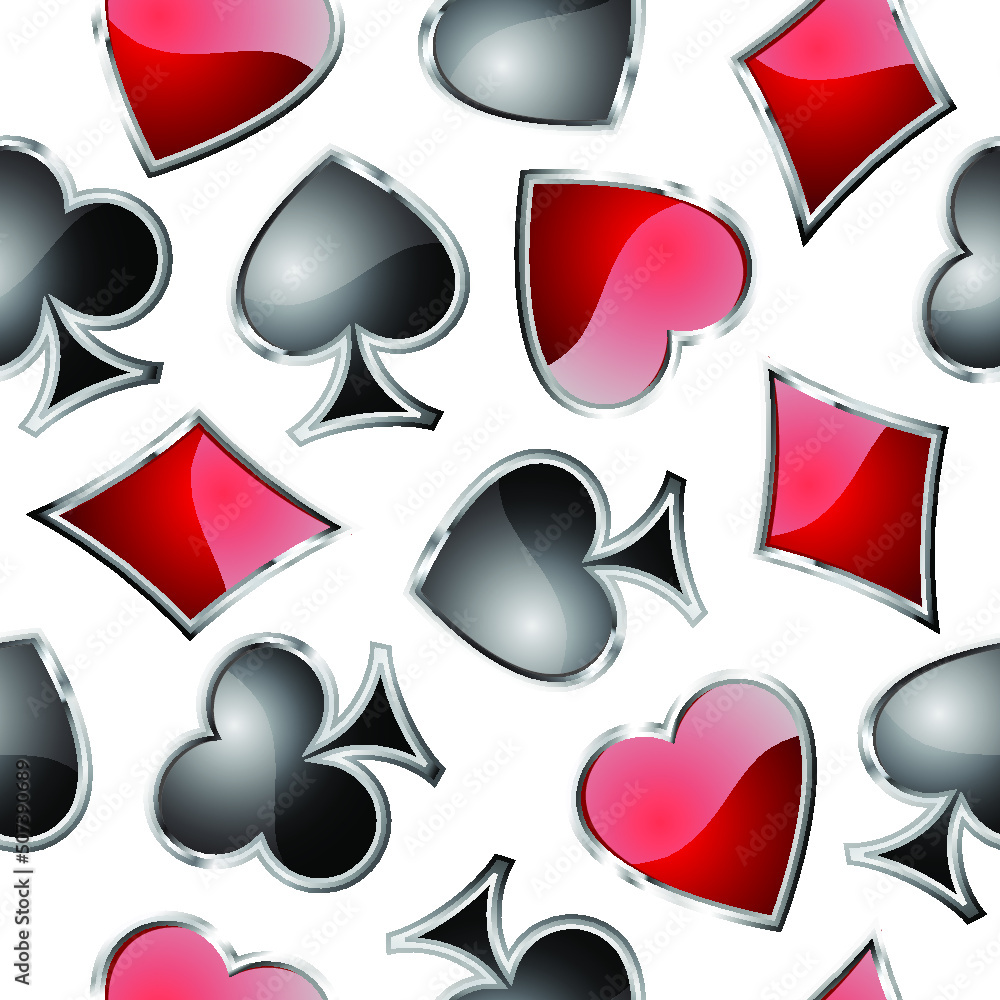 Playing cards symbols seamless pattern - vector background for ...
