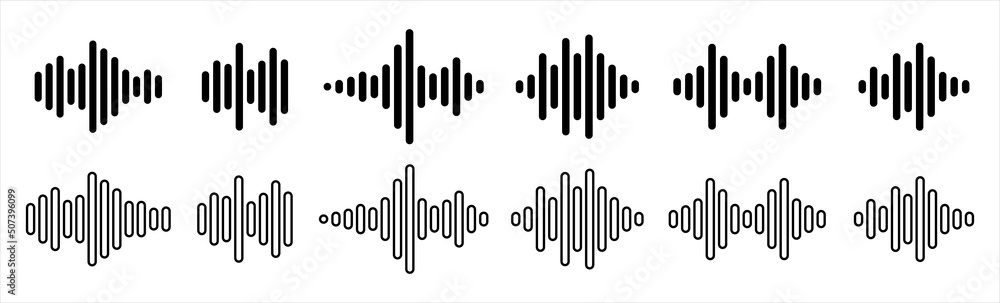 Sound Wave icons set. Radio Waves symbol. Music equalizer signs ...