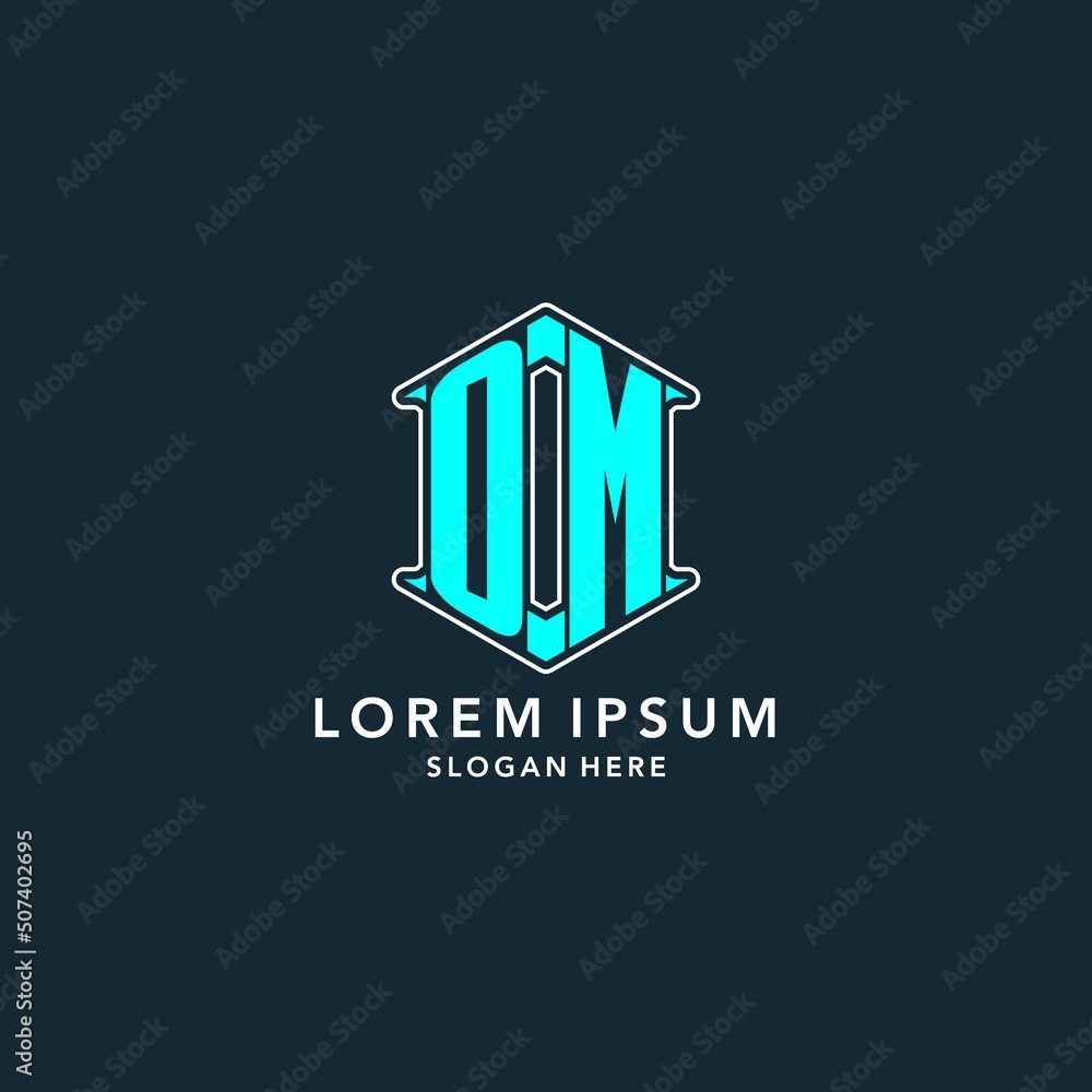 Letter OM logo with hexagon shape geometric style design idea Stock ...