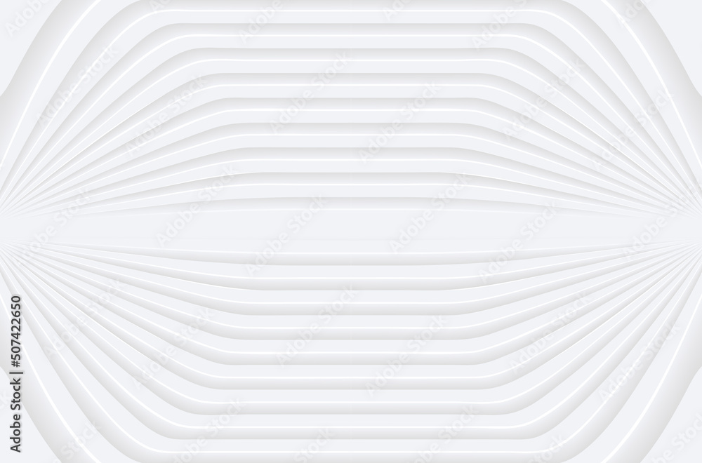 Abstract white background with 3D lines pattern, minimal white gray striped vector background ...