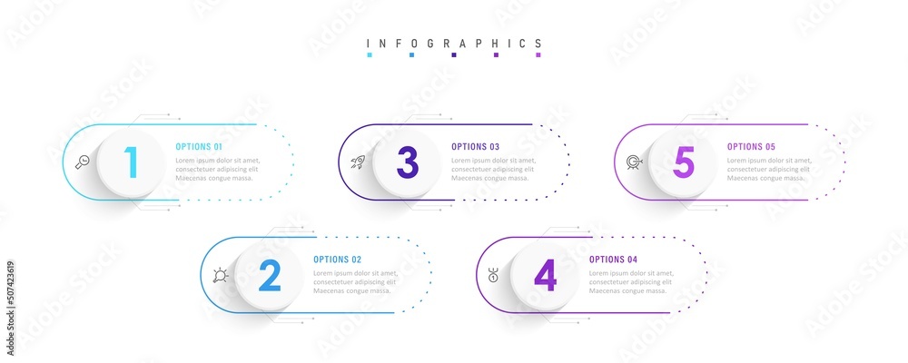 Vector Infographic label design template with icons and 5 options or ...