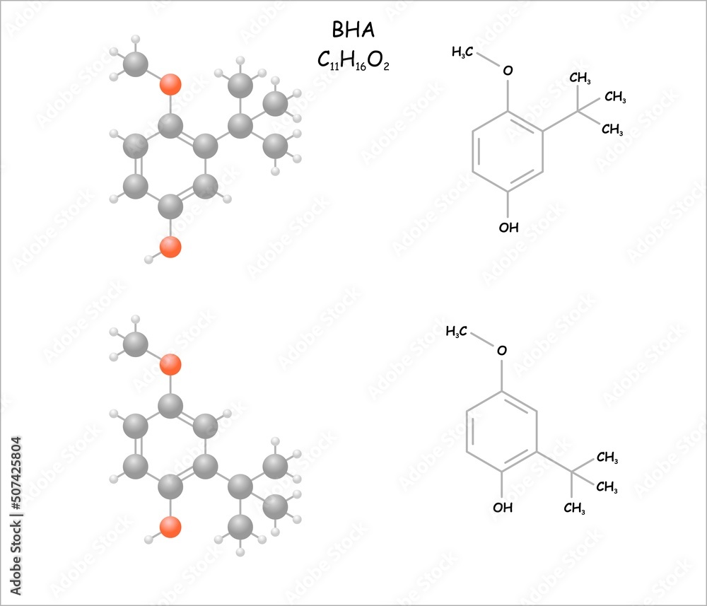 Stylized Molecule Model Structural Formula Of Bha Use As Antioxidant Stock Vector Adobe Stock