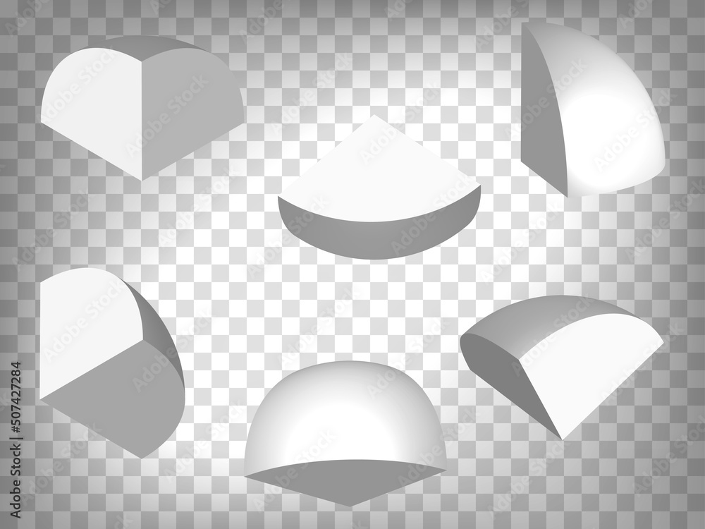 Set of perspective projections 3d quarter sphere model icons on ...