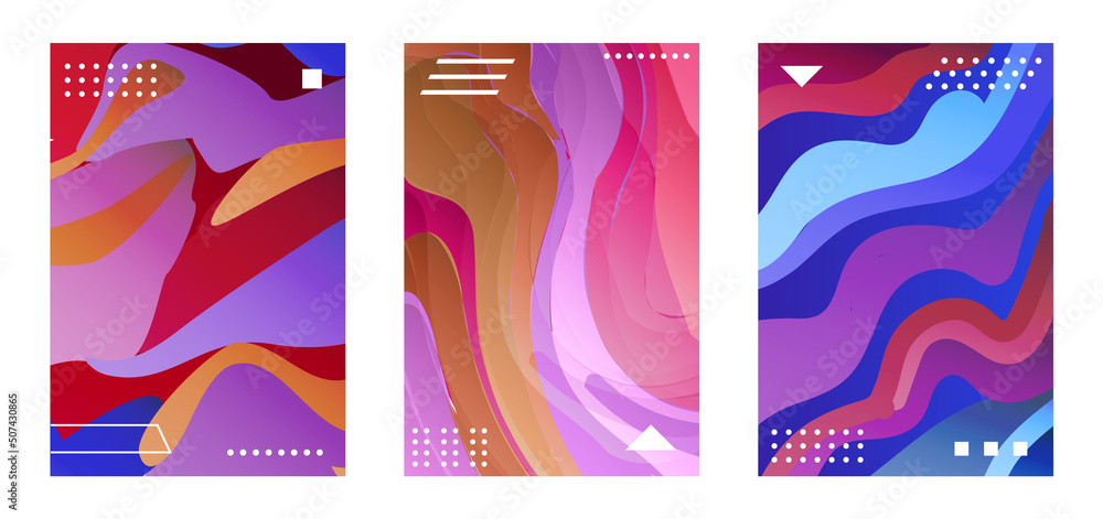 Abstract cover designs with colorful flowing shapes and geometric ...