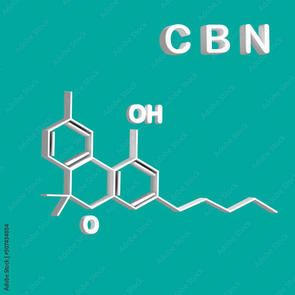 CBN molecular formula. Cannabinol molecule structure on white ...