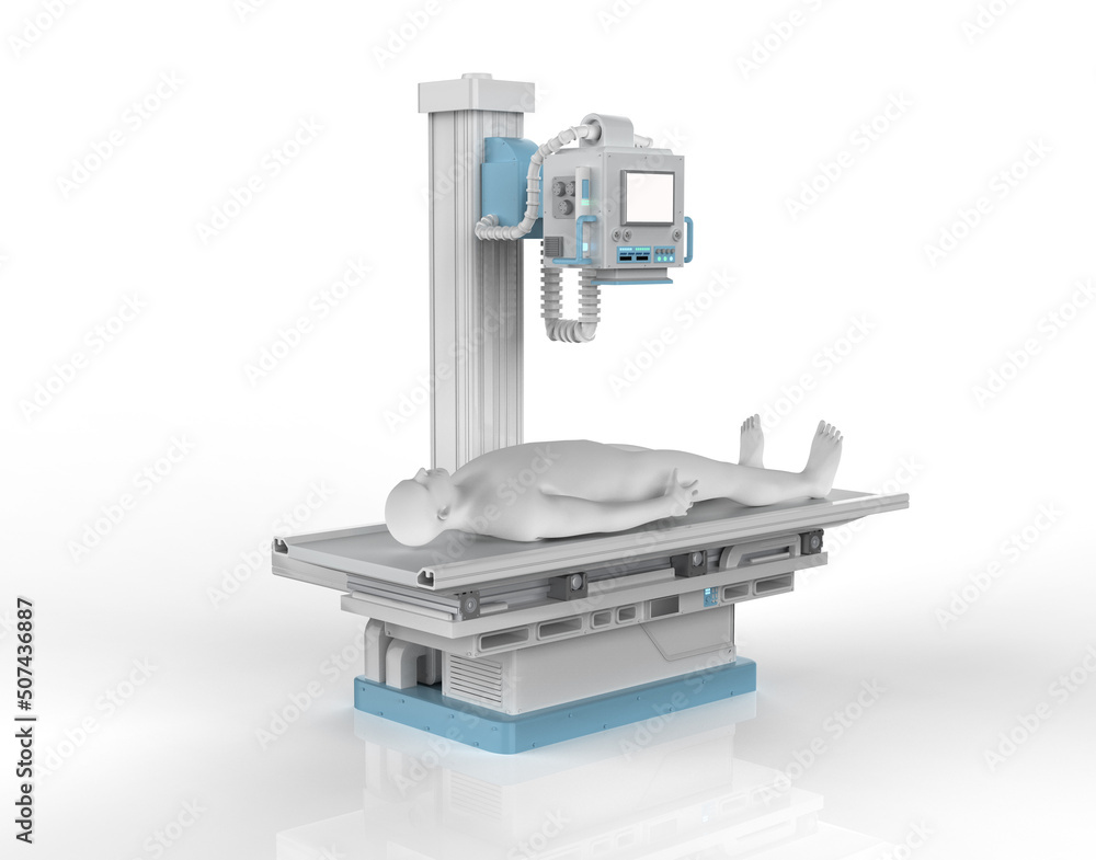 x-ray treatment with x-ray scanner machine and model patient Stock ...