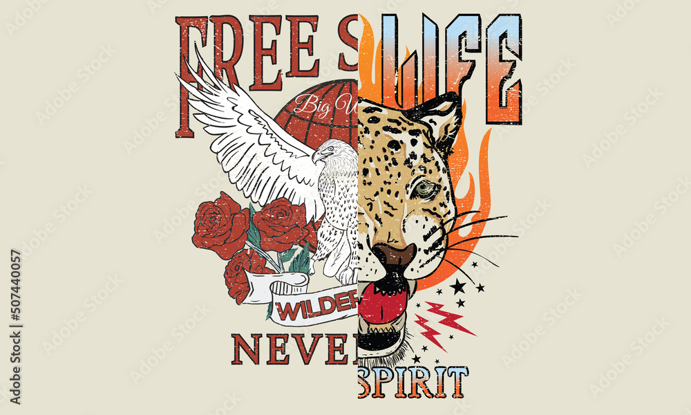 Wild and free leopard vector print design for t shirt and others. Wild ...