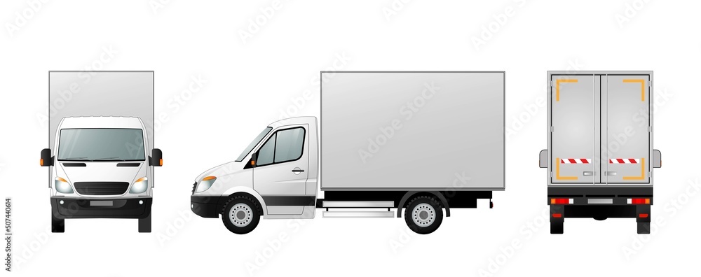 White cargo small car, side view, front, back. Cargo van. Stock Vector ...