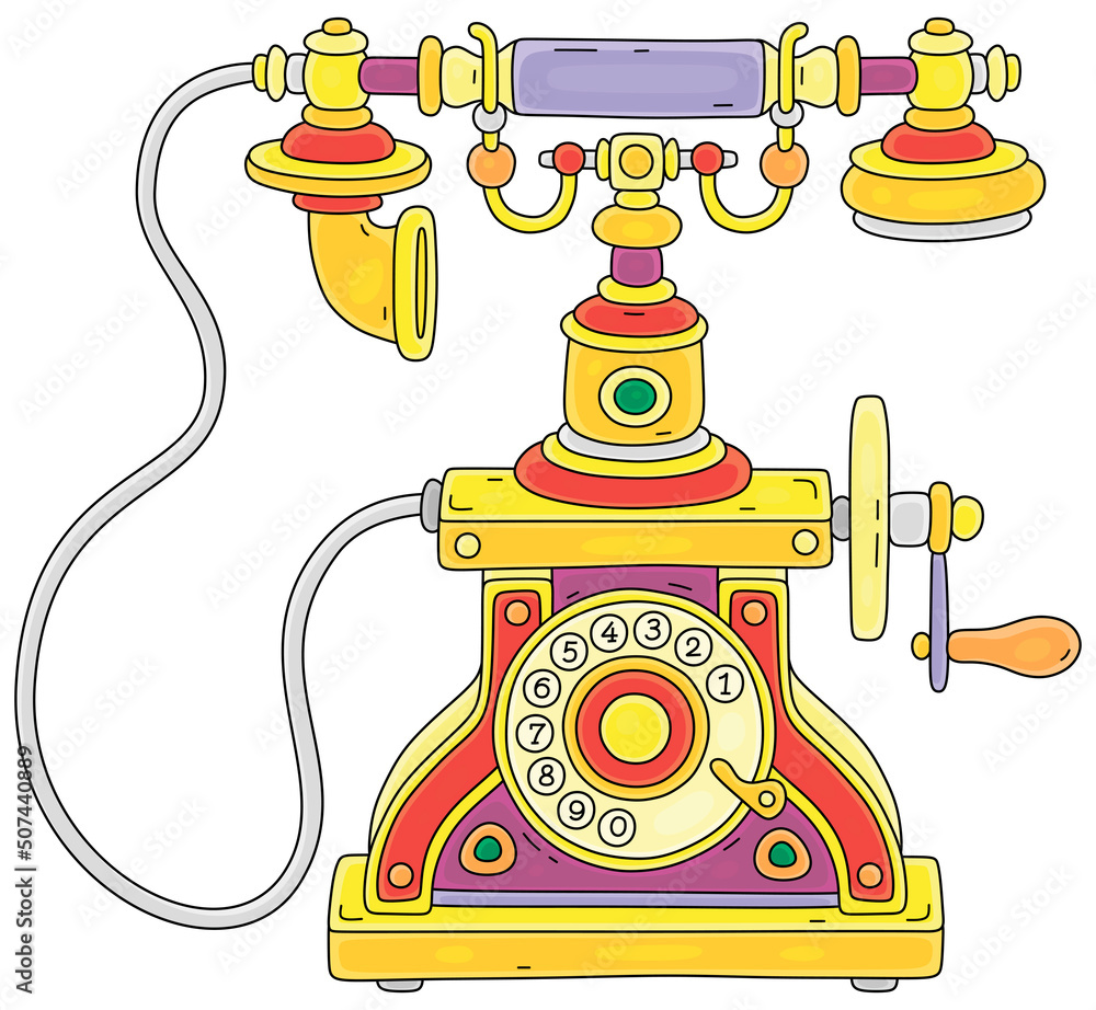 Quirky old fashioned retro rotary dial phone with a fancy handset and a ...