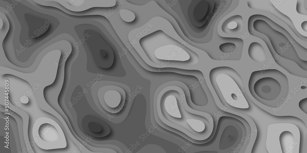 Abstract paper cut style design. Geometric layered curve line grey ...