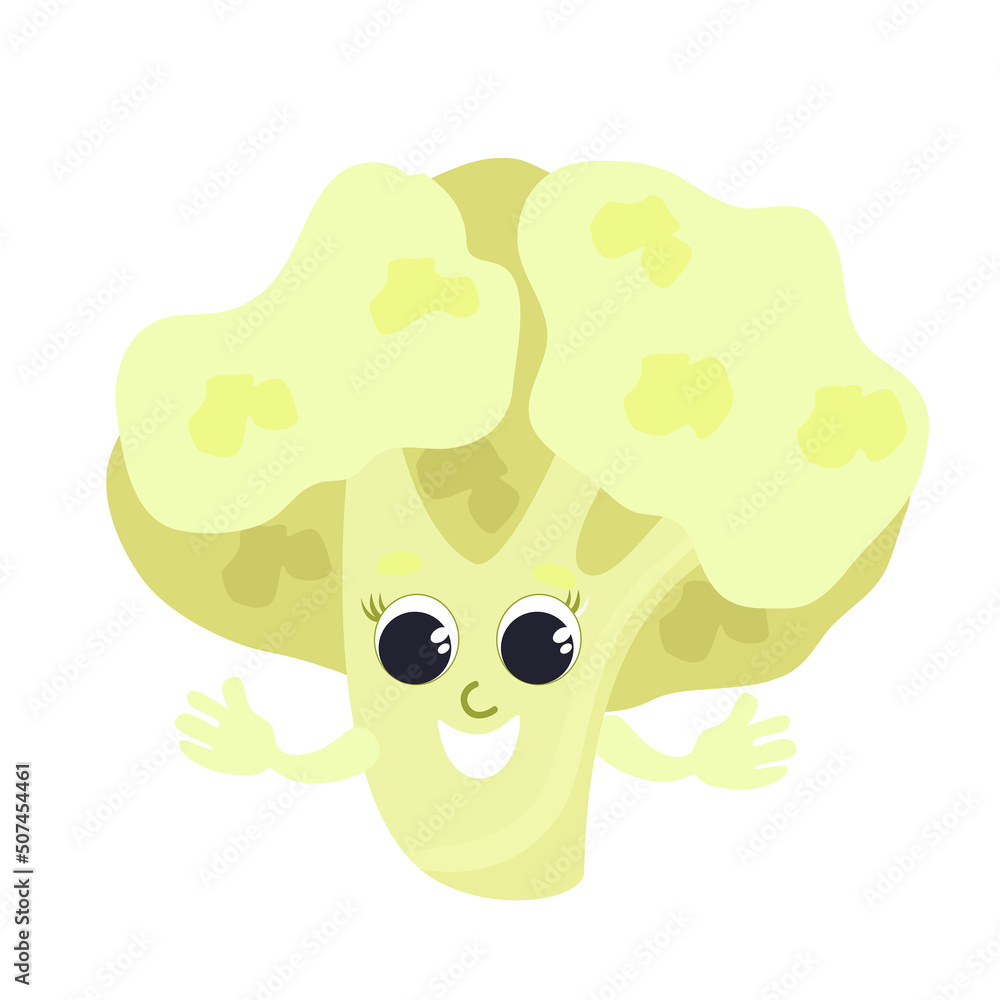 Cauliflower in cartoon style. Character design for baby food, packaging ...