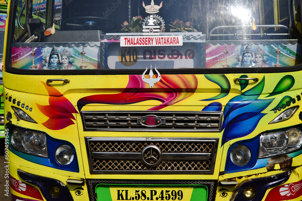 Thalassery, India - January, 2017: Front view of colorful Indian ...