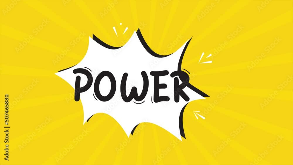 A comic strip cartoon animation, with the word Power appearing. Yellow ...