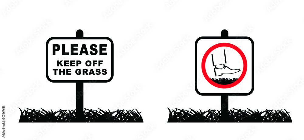 Cartoon, keep off the grass or please stay off the grass sign. Vector ...