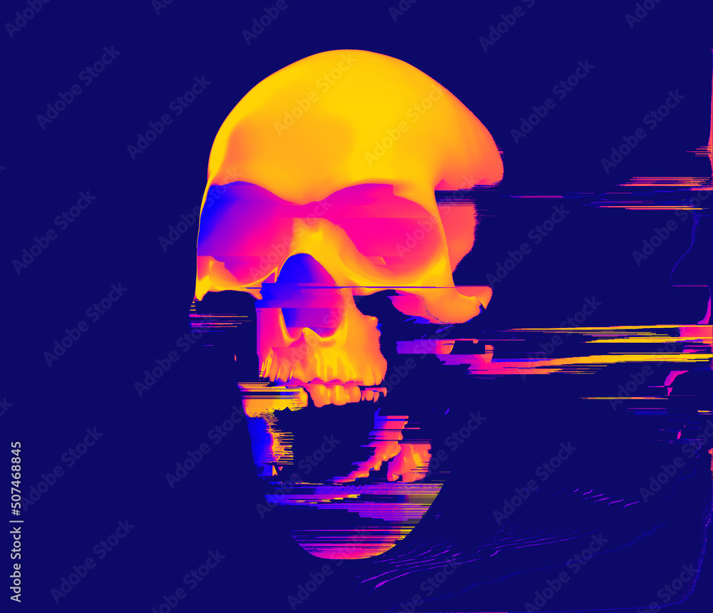 Digital glitched abstract skull in pixel sorting effect and colorful ...