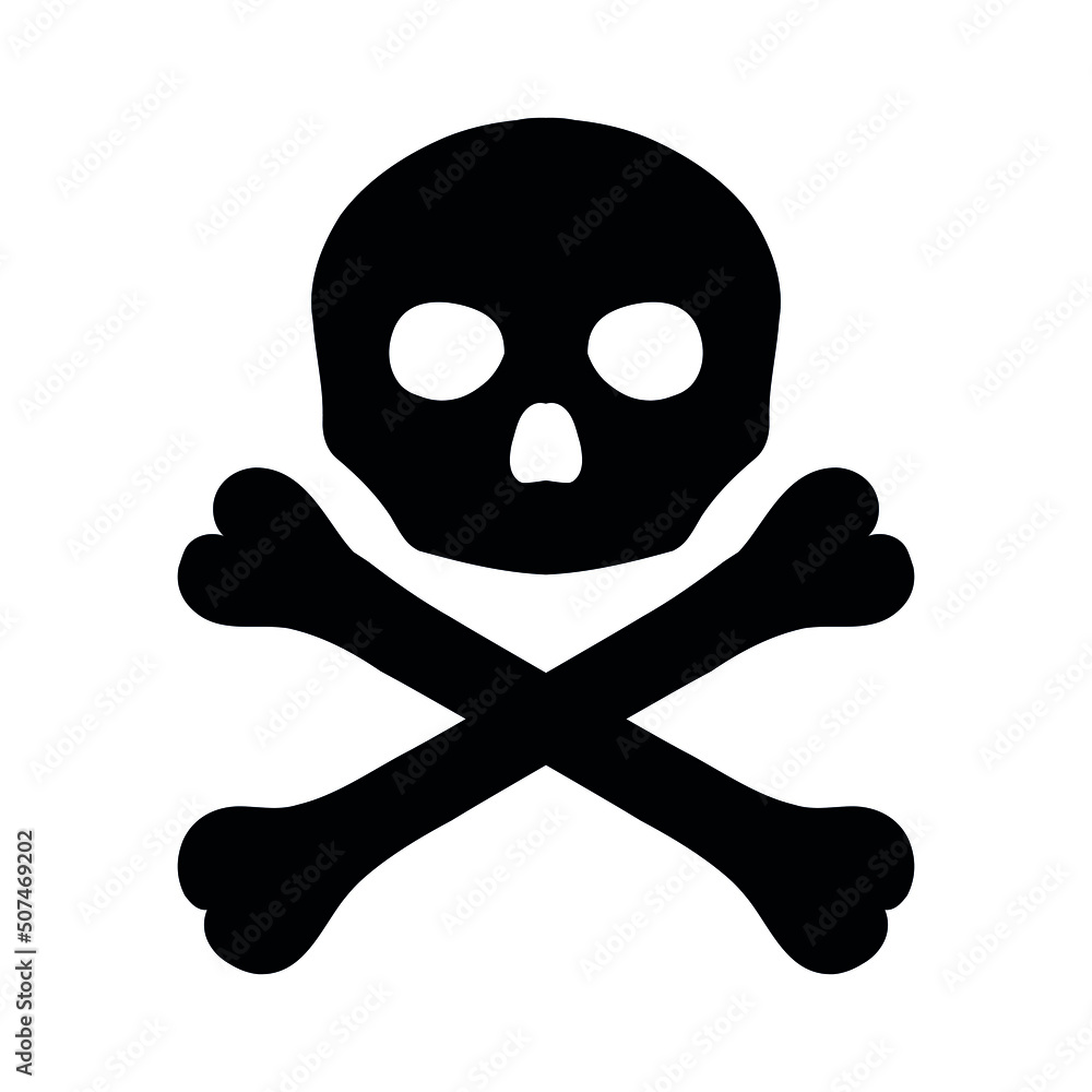Poster skull and bones icon, danger sign, crossbones, poison symbol ...