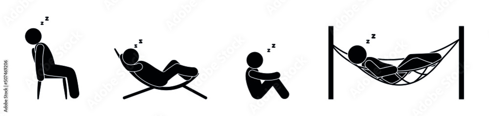 icon man sleeping, stick figure silhouettes of resting people Stock ...