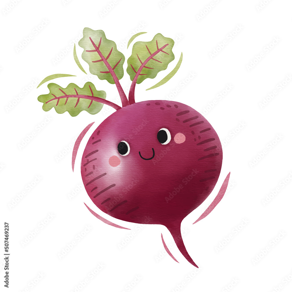Watercolor cute beetroot cartoon character. Vector illustration. Stock ...