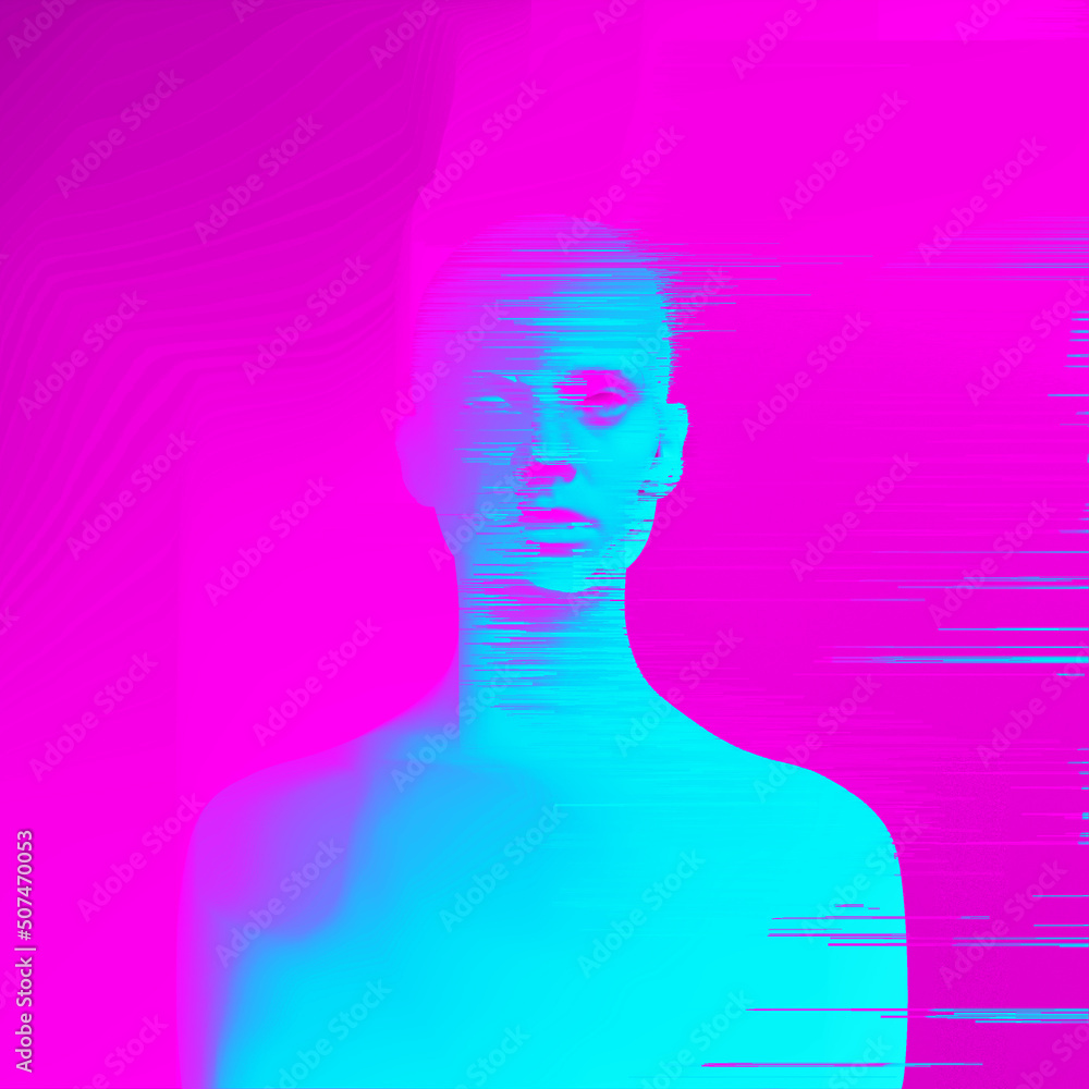 Abstract Glitch Art illustration from 3D rendering in corrupted CRT TV ...