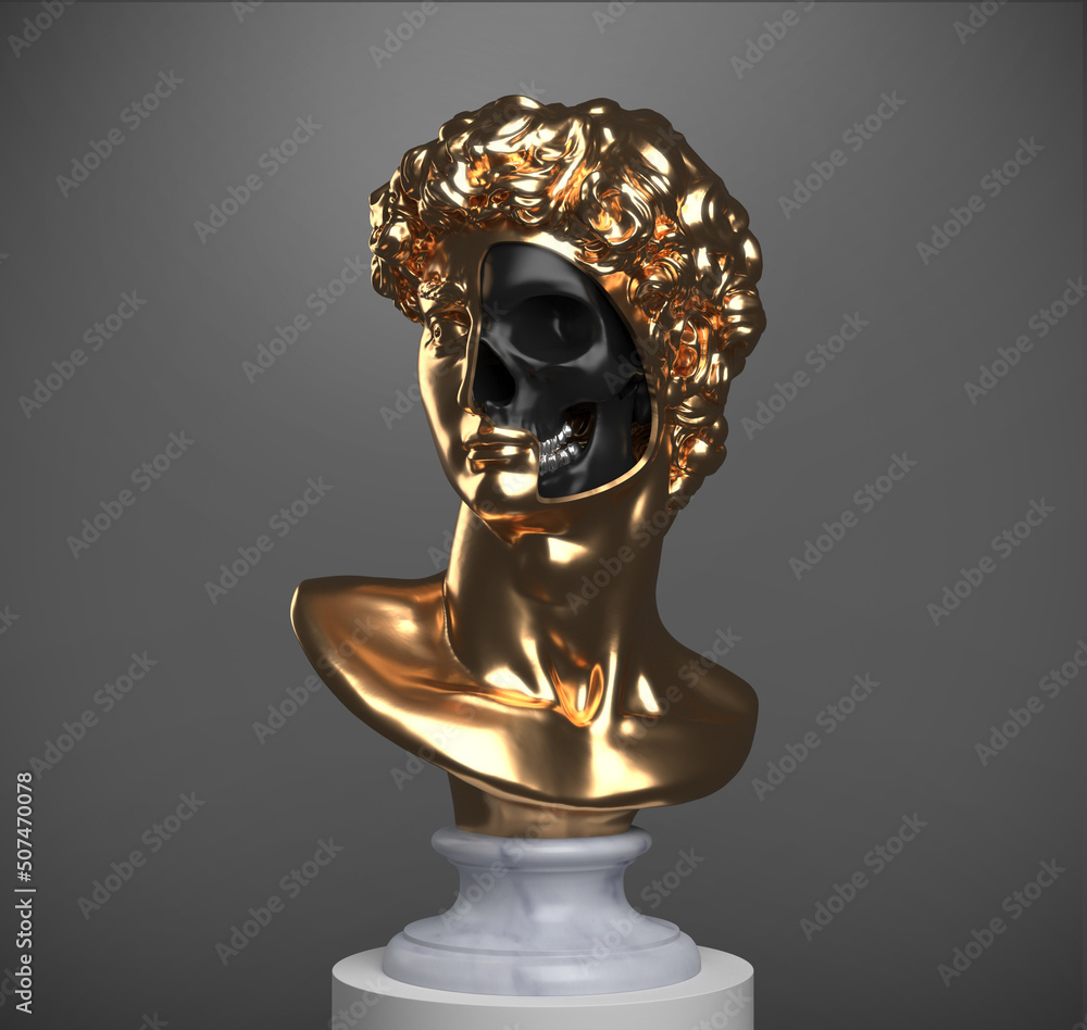 Abstract concept illustration from 3d rendering of hole cut face golden ...