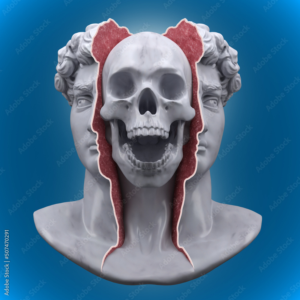 Abstract concept illustration from 3d rendering of classical head bust ...