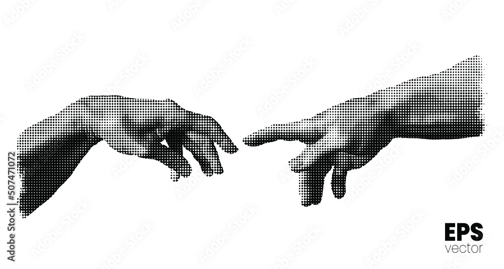Vector illustration of hands reaching out for touch in black and white ...
