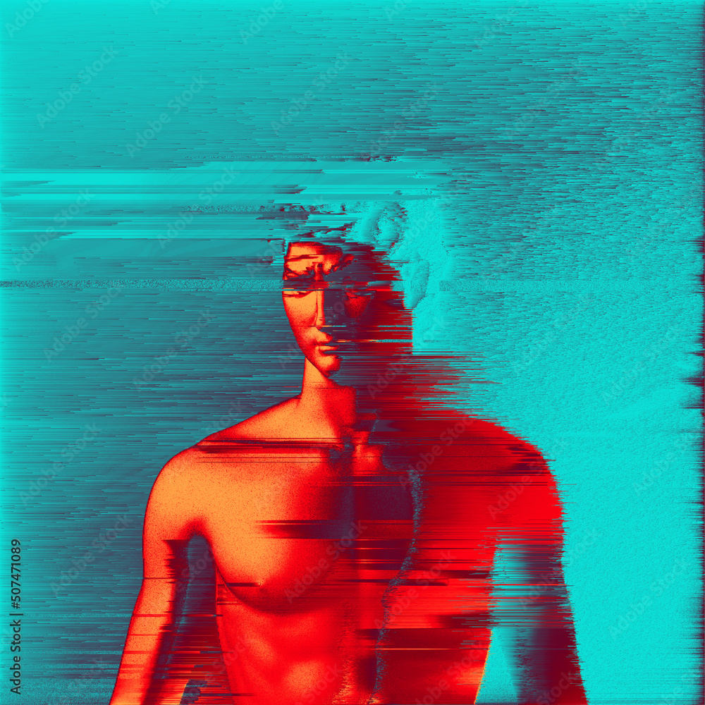 Abstract Glitch Art illustration from 3D rendering in corrupted CRT TV ...