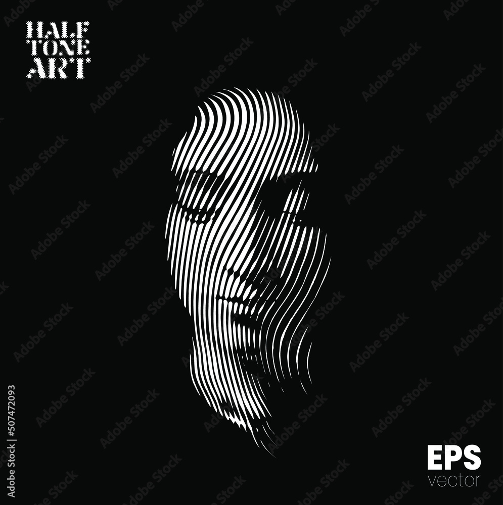 Halftone Art. Vector black and white illustration from 3d rendering of ...