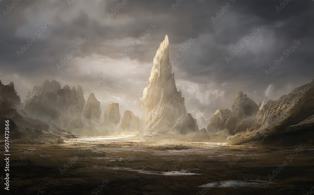 Fantastic Epic Magical Landscape of Mountains. Summer nature. Mystic ...