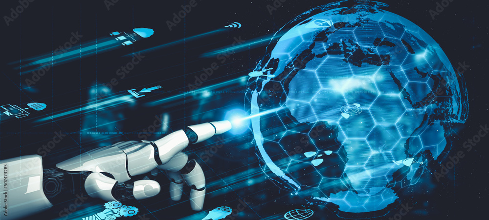 3D rendering artificial intelligence AI research of droid robot and ...