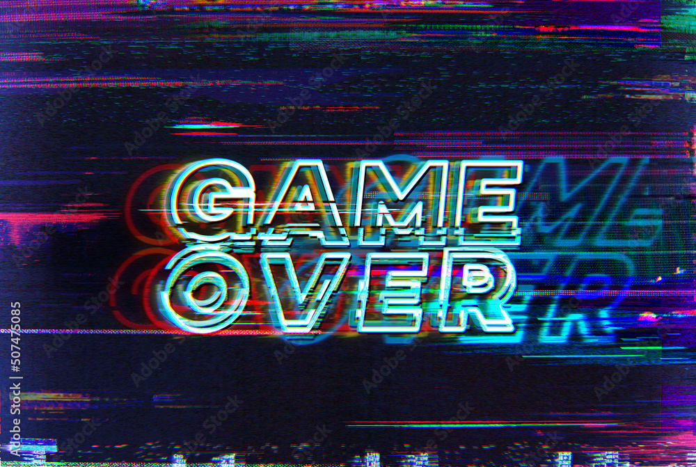 Game Over. Glitch art corrupted graphics typography illustration in ...