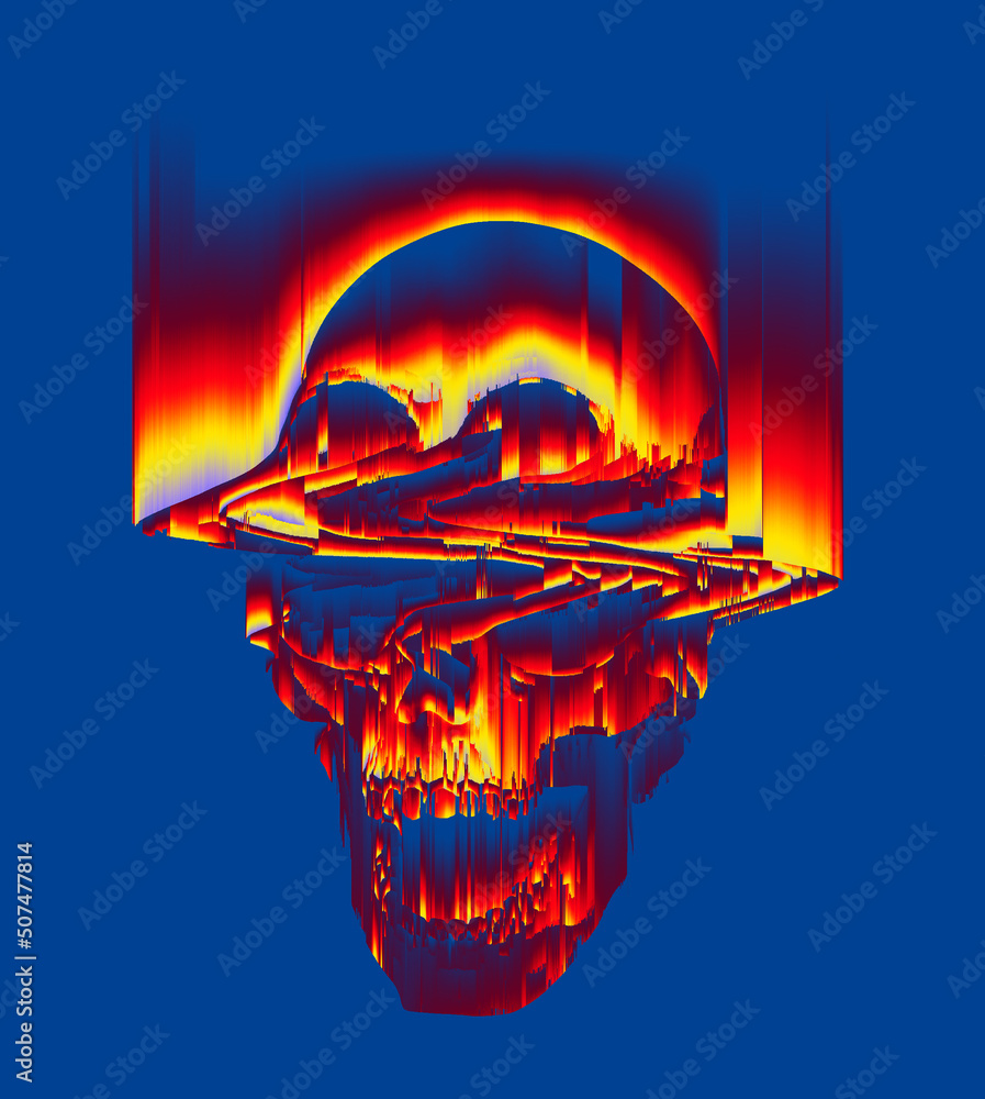 Digital glitched abstract skull in pixel sorting effect and colorful ...