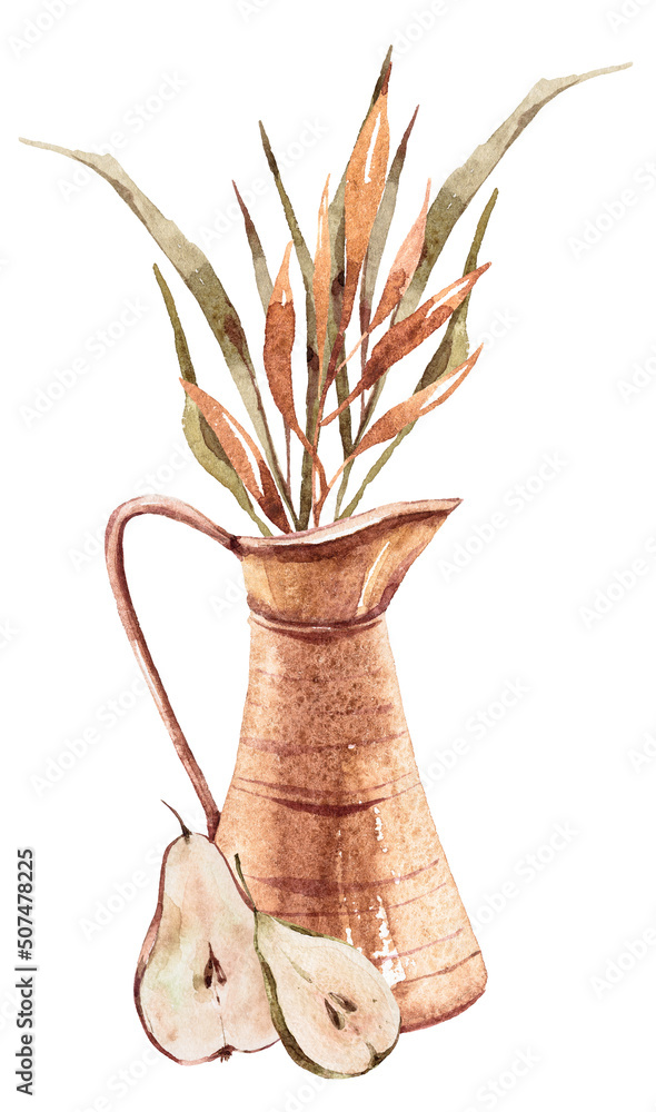 Watercolor boho potted plant clipart, flower bouquet wreath ...