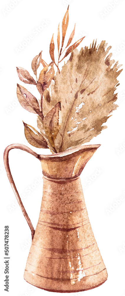 Watercolor boho potted plant clipart, flower bouquet wreath ...