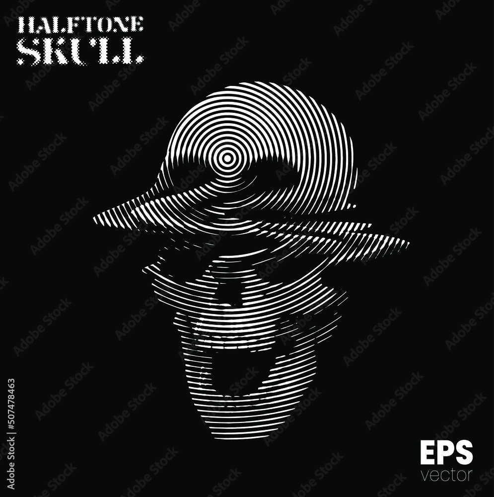 Halftone Skull. Vector illustration from 3d rendering of glitched ...