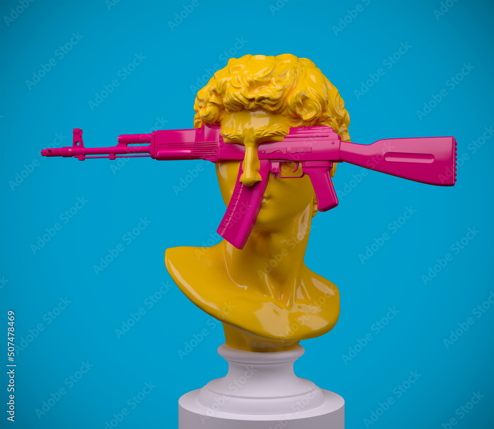 Digital illustration from 3d rendering of yellow shiny plastic male ...