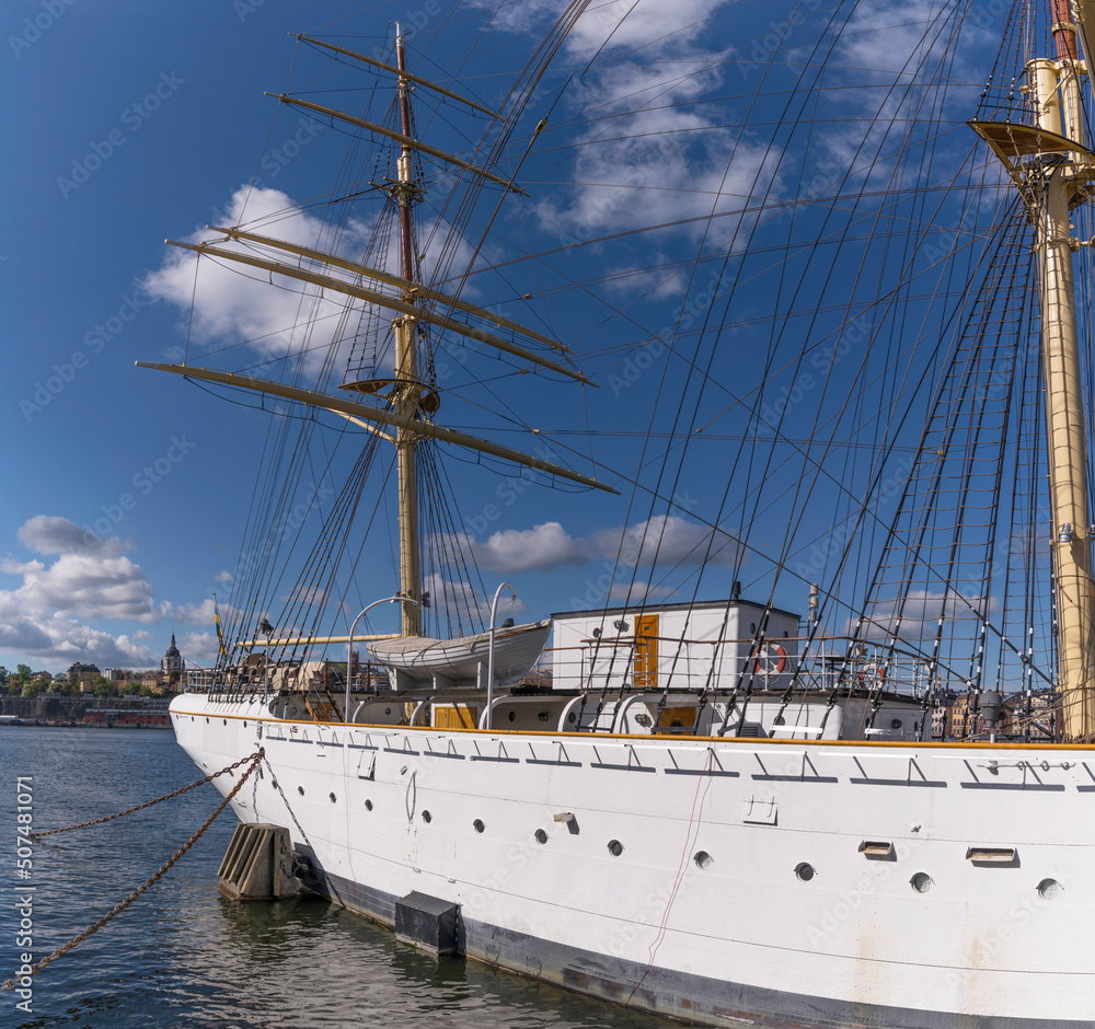 Pier stern view of the hostel three masts fully rigged new restored ...