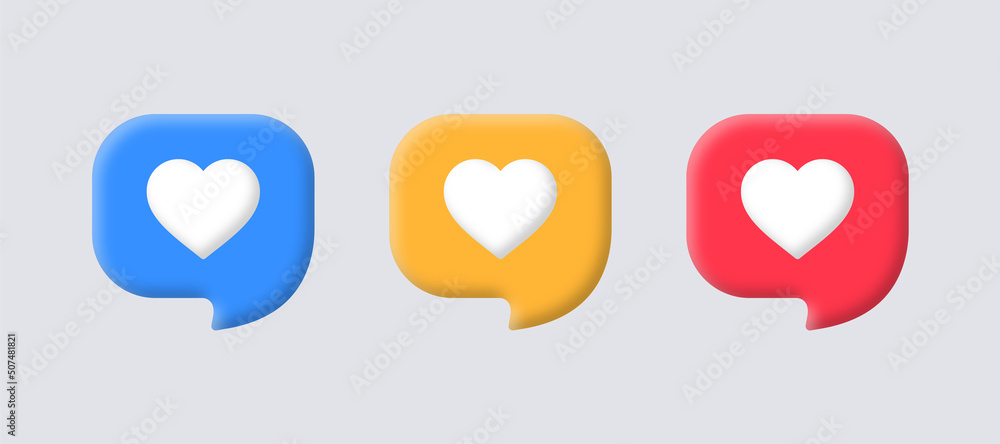3d like heart icon in modern glossy speech bubble for social media ...