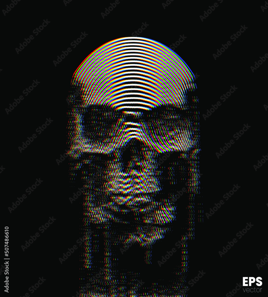 Vector RGB color offset illustration of disintegrating screaming skull ...