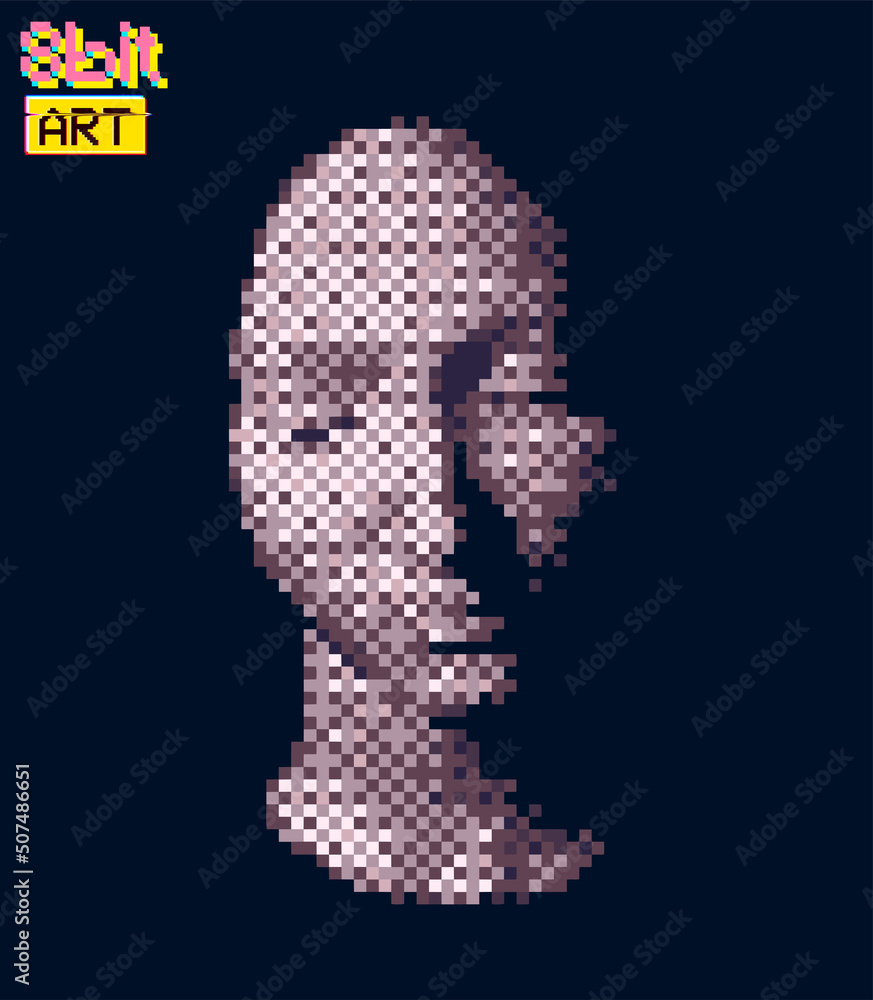 Concept vector illustration from 3d rendering of female face in 8 bit ...