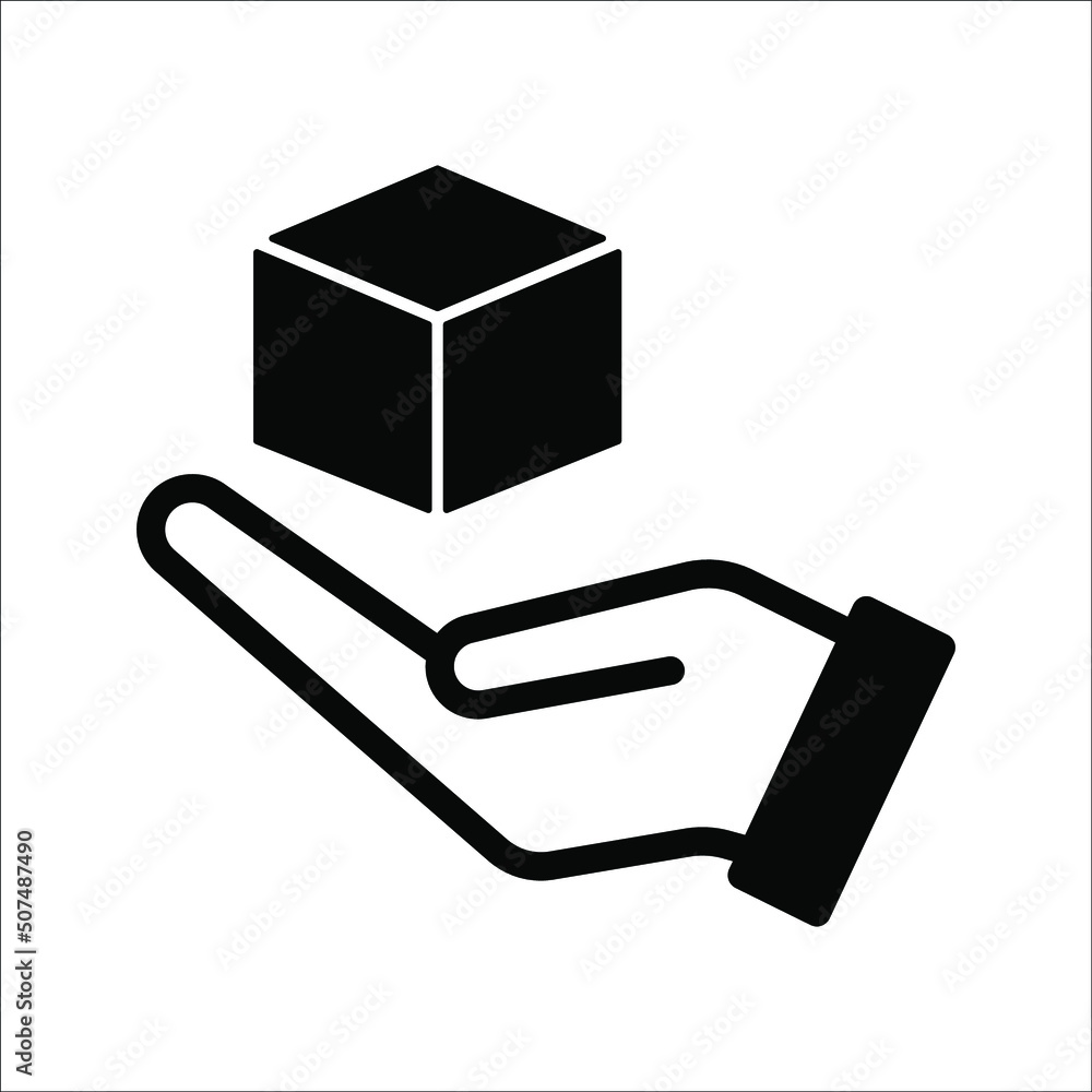 handle with caution, box icon vector in hand on white background. color ...